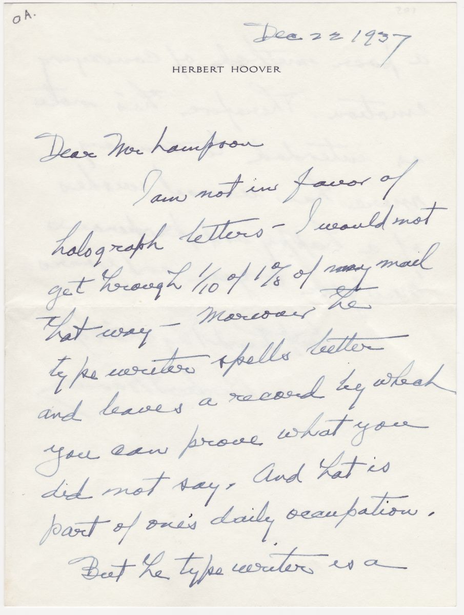 Herbert Hoover on Presidential Autographs