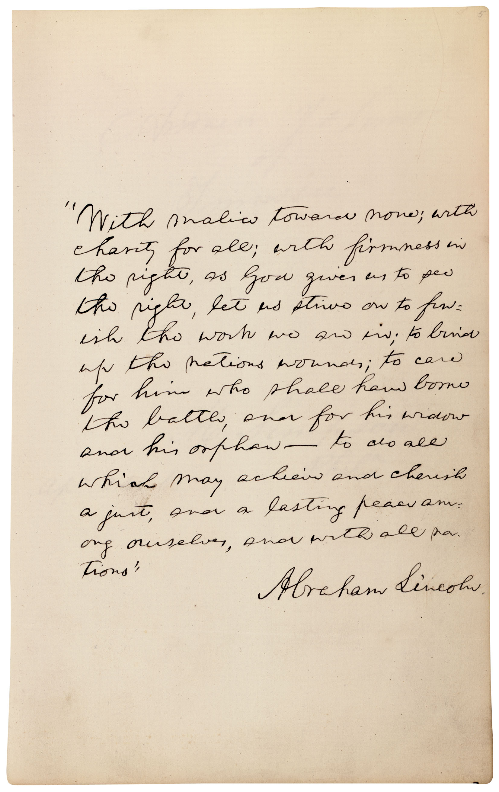 Abraham Lincoln's Second Inaugural Address Quote | Shapell Manuscript ...