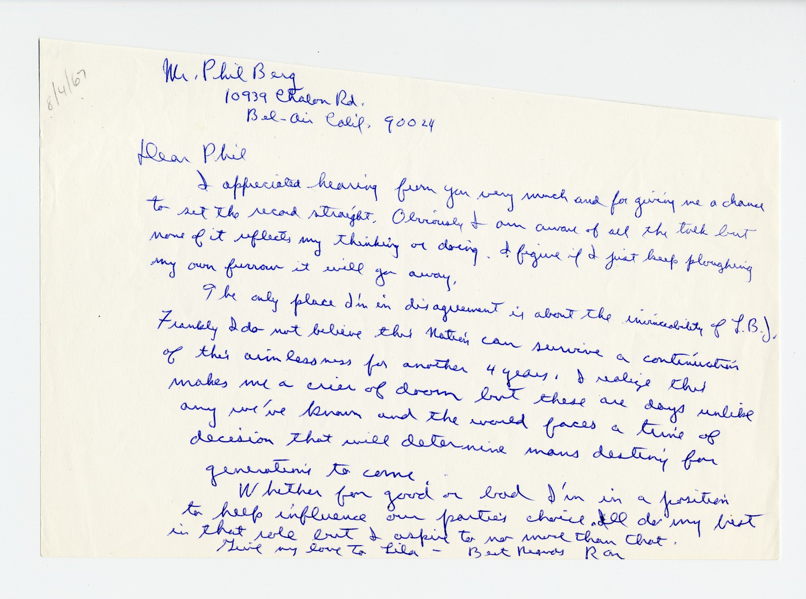 Ronald Reagan Letter on Vietnam War & Veterans | Shapell Manuscript ...
