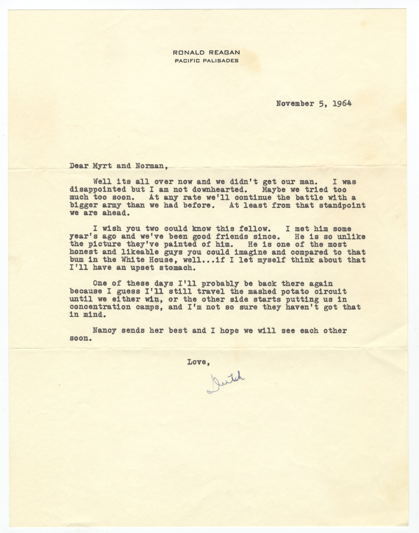 Ronald Reagan Letter on Vietnam War & Veterans | Shapell Manuscript ...