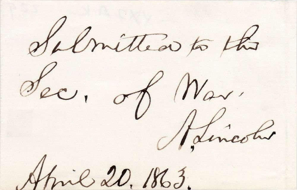 Abraham Lincoln Card to Edwin Stanton 1863