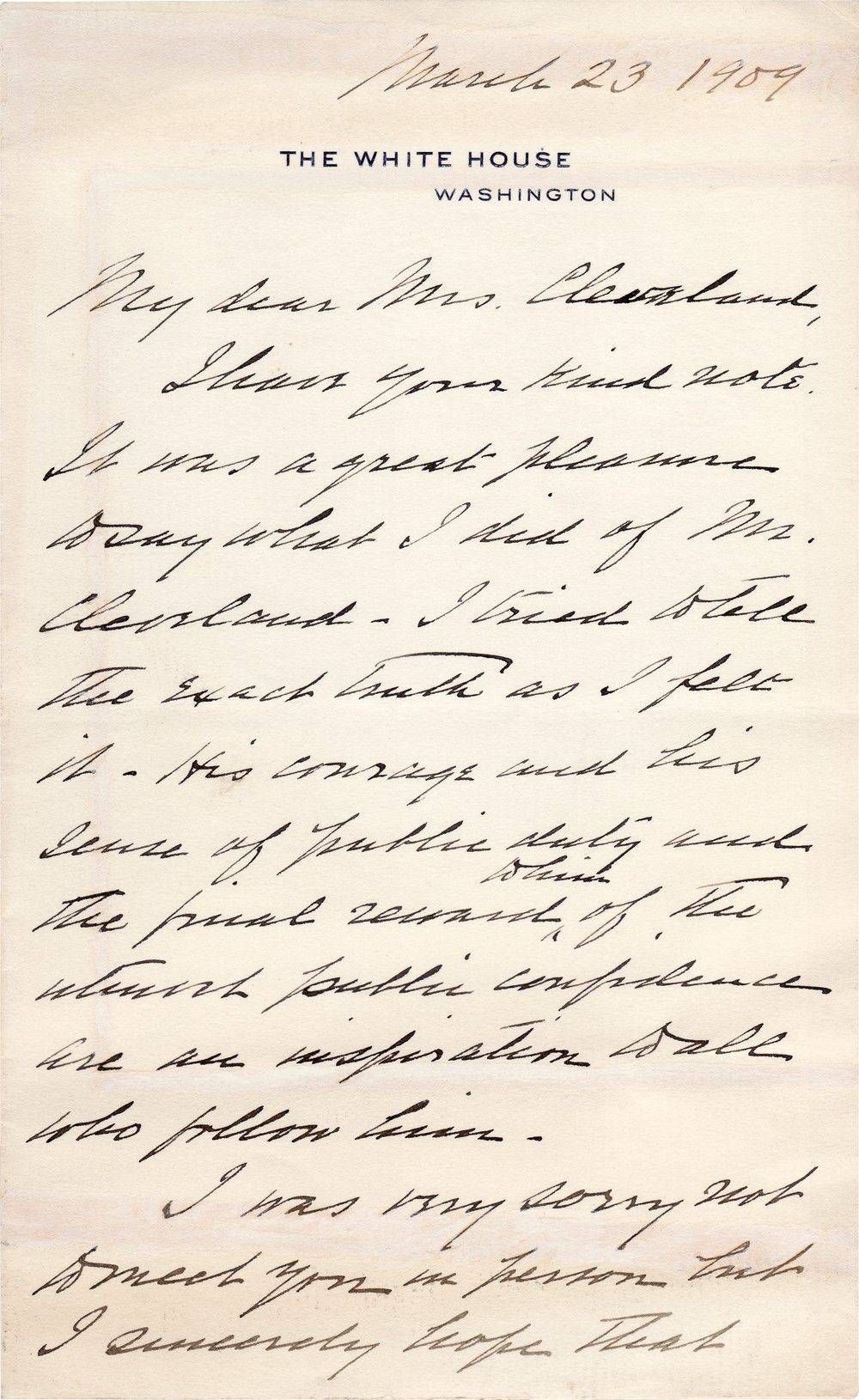 President Taft Praises Late Grover Cleveland in Letter to Mrs.Cleveland ...