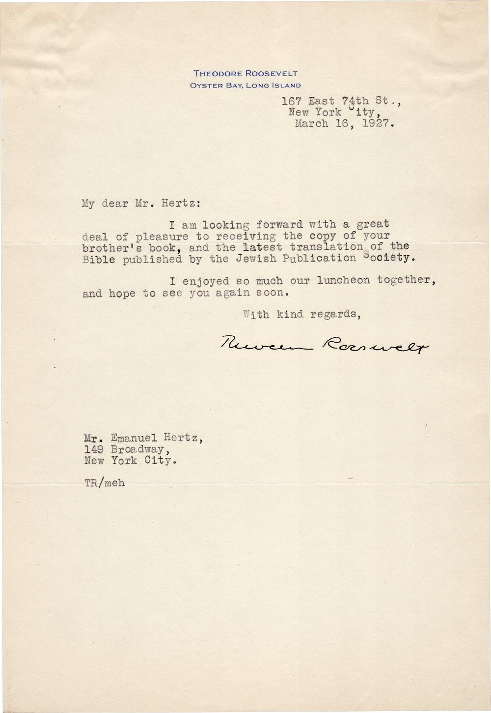 Theodore Roosevelt Jr Signature