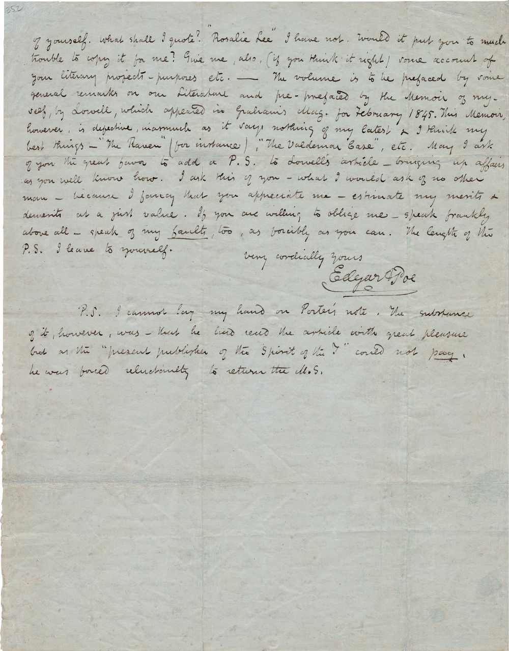 Edgar Allan Poe Autograph Letter About "The Raven" & Other Works ...