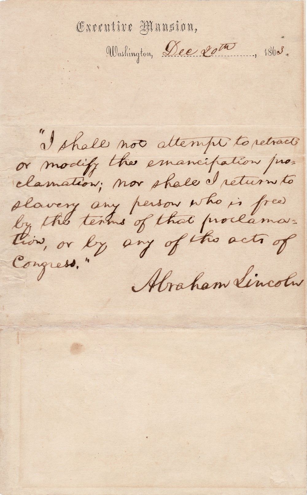 Abraham Lincoln Affirms the Emancipation Proclamation in 1863