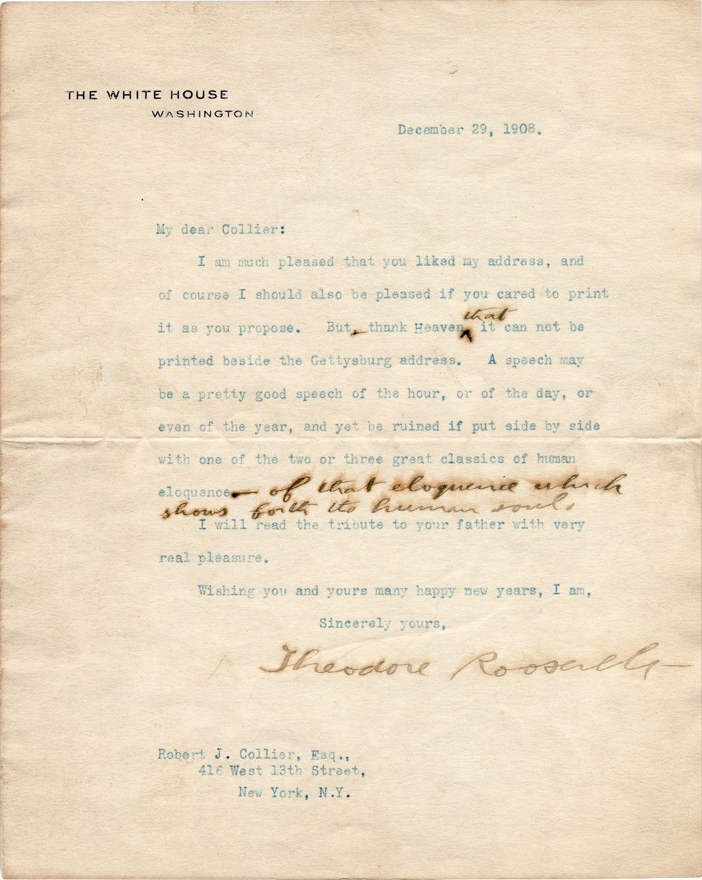 Theodore Roosevelt Extols Gettysburg Address