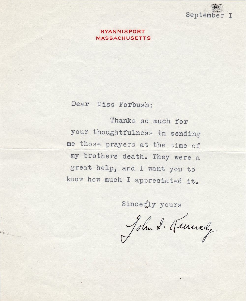 JFK Letter on Brother Joe Kennedy Jr's Death | Shapell Manuscript ...