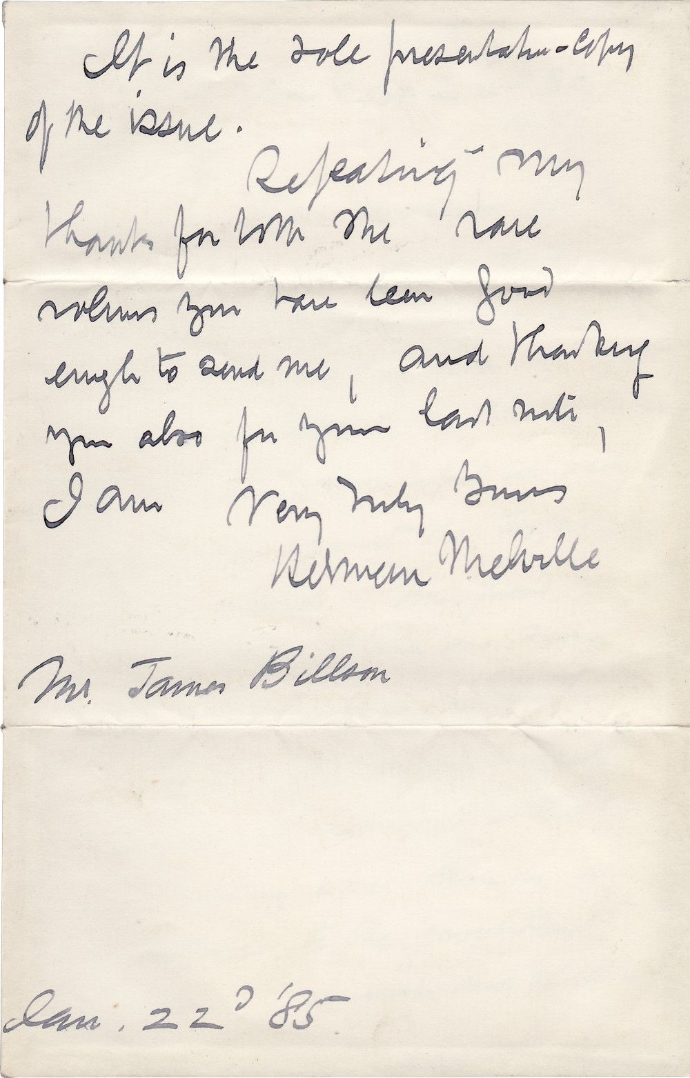 Herman Melville: Letter to Fan with Copy of Clarel | Shapell Manuscript ...