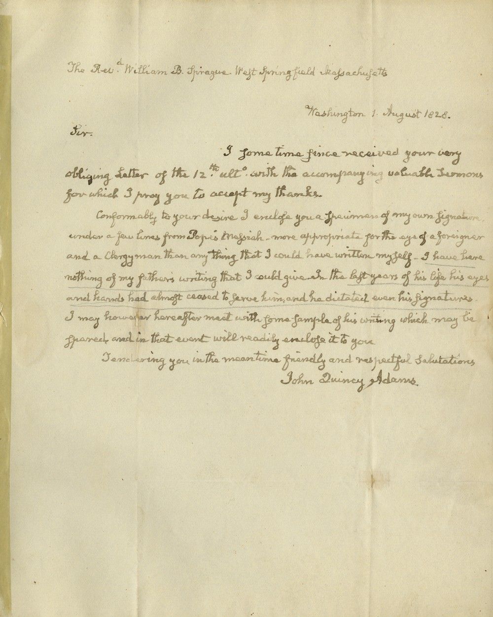 John Quincy Adams Writes of His Father's, President John Adam's ...