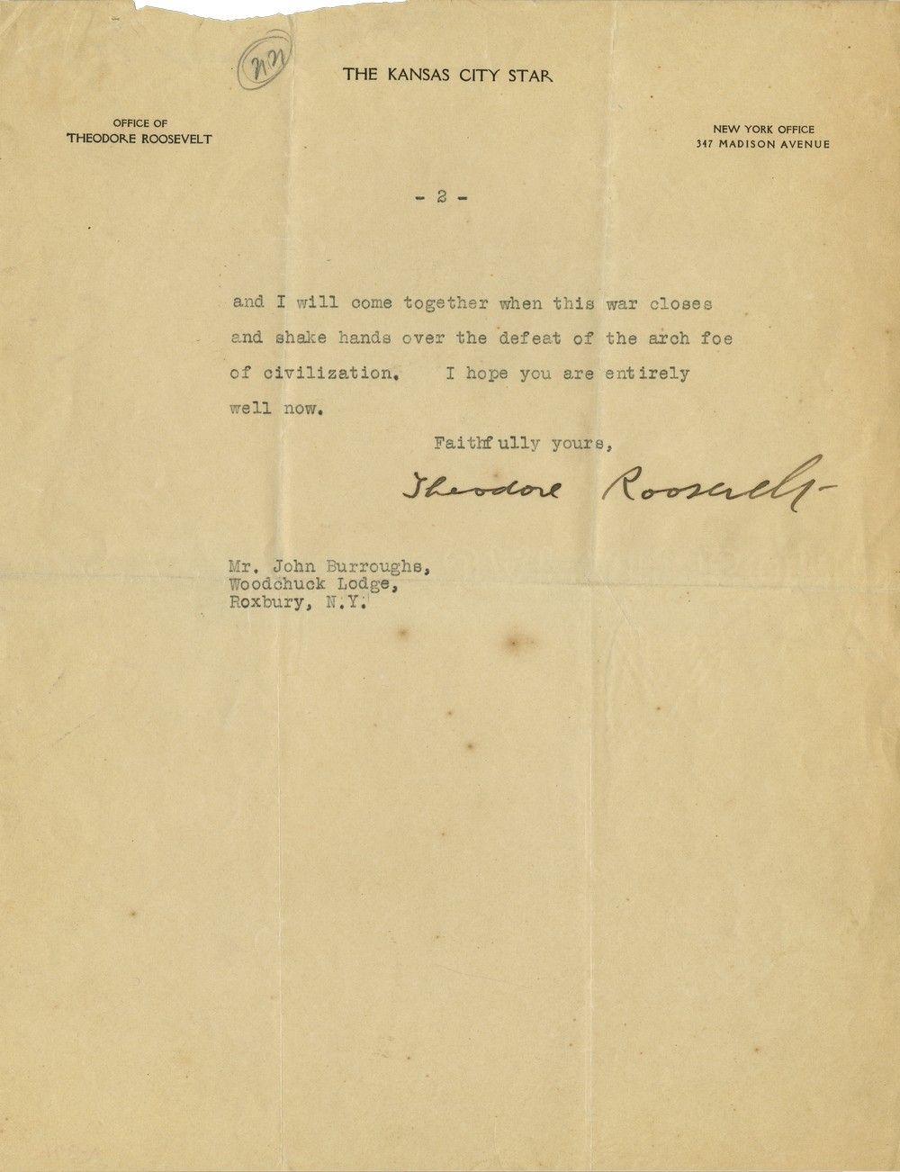Theodore Roosevelt Signed Letter: Family Ravaged by WWI | Shapell ...