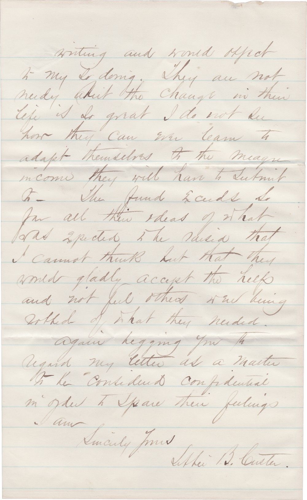 Libbie Custer Solicits Army Funds for Little Bighorn Widows