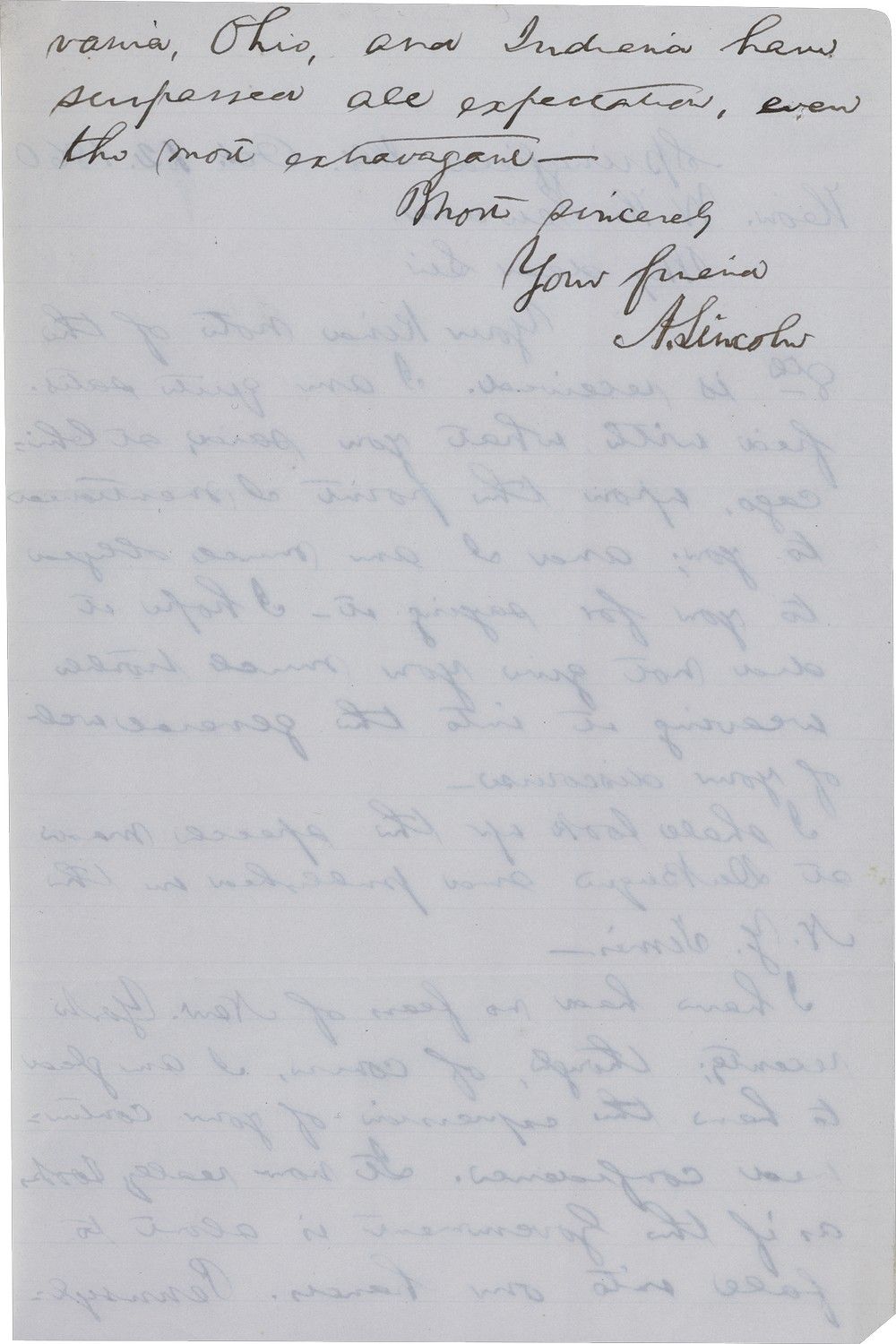 Abraham Lincoln Letter on Election of 1860 | Shapell Manuscript Foundation