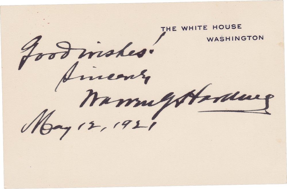 Warren G Harding Signature on White House Card | Shapell Manuscript ...