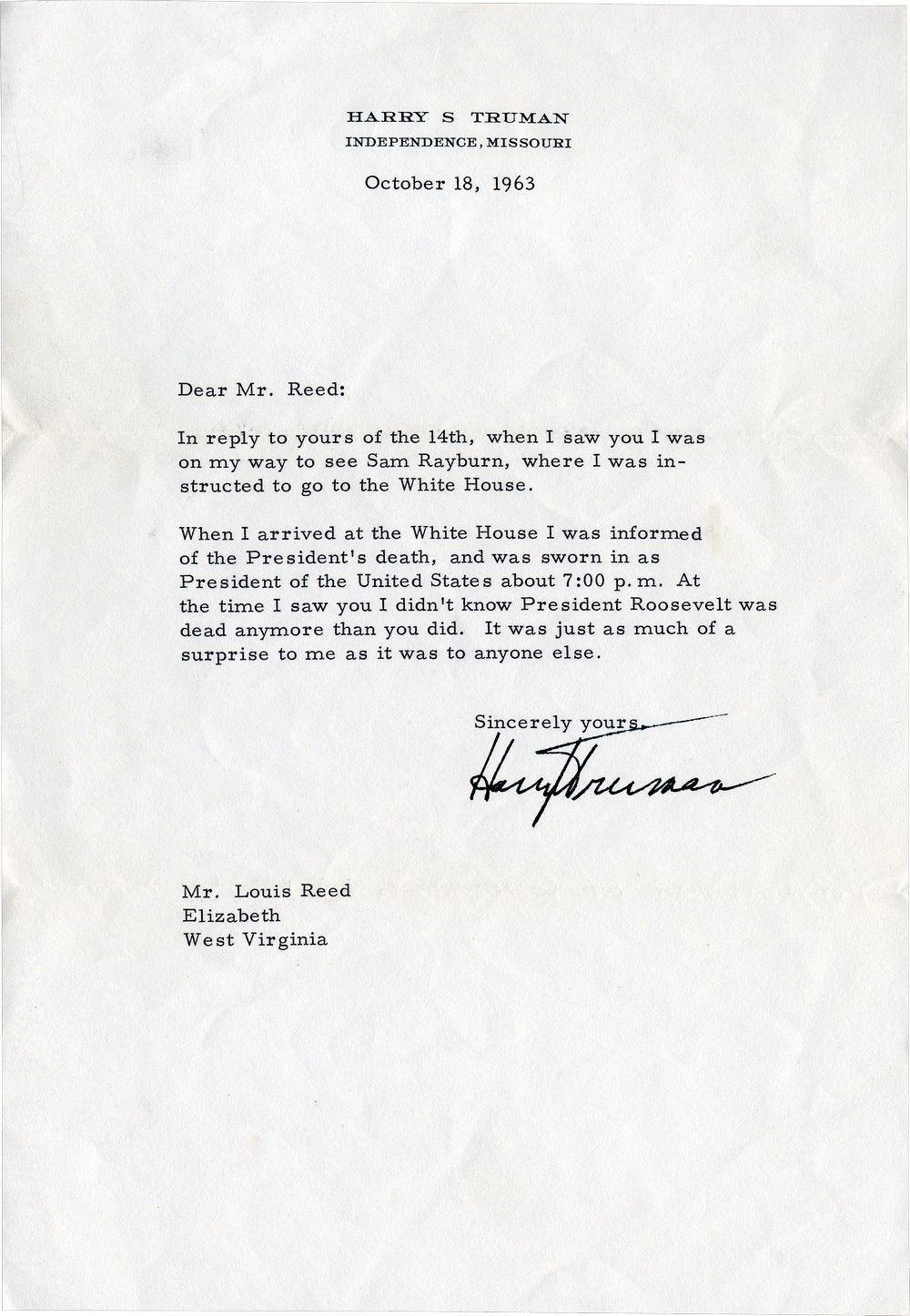 Harry Truman on Complete Works of Abraham Lincoln | Shapell Manuscript ...