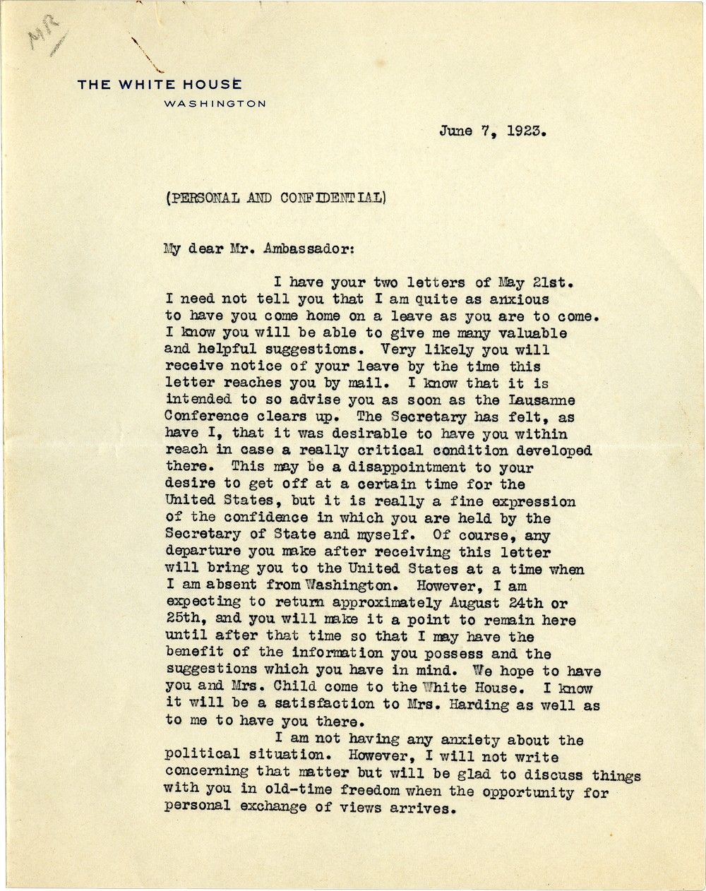 President Warren G. Hardings Last Days and Plans, June 1923