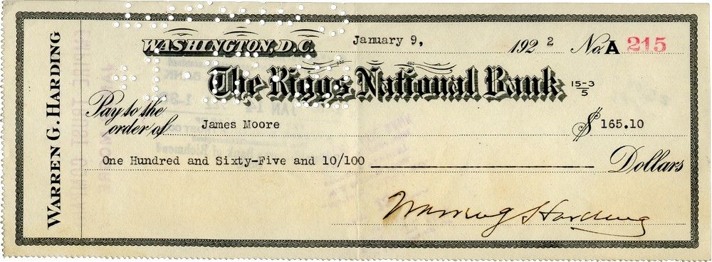 Rare Warren G. Harding Signed Check