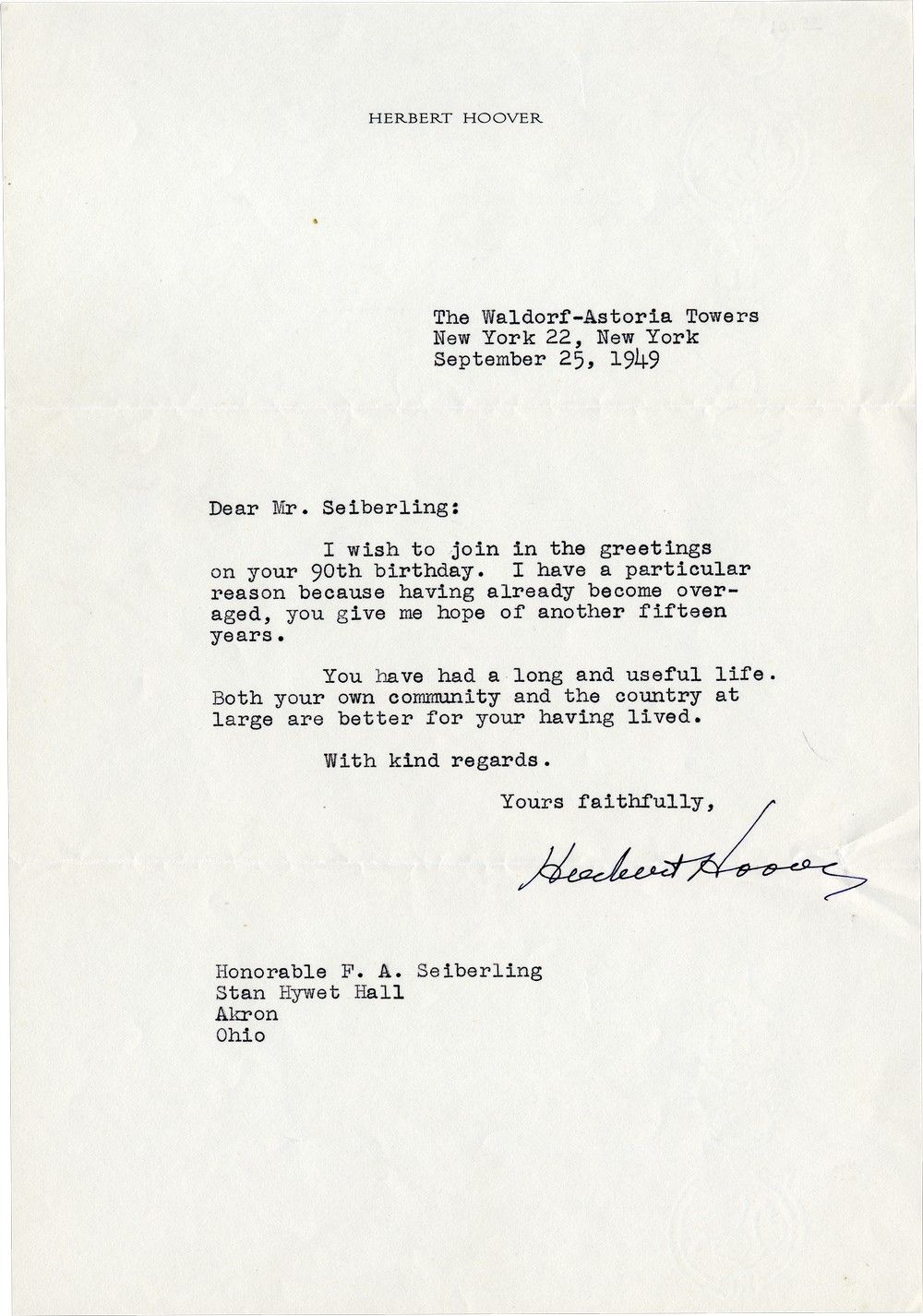 Former President Herbert Hoover age 75 Hopes to Make 90 - and Did