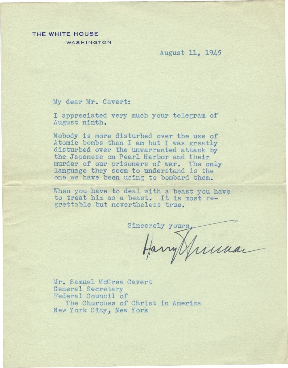 Harry Truman Defends Atomic Bomb Against Japan | Shapell Manuscript ...