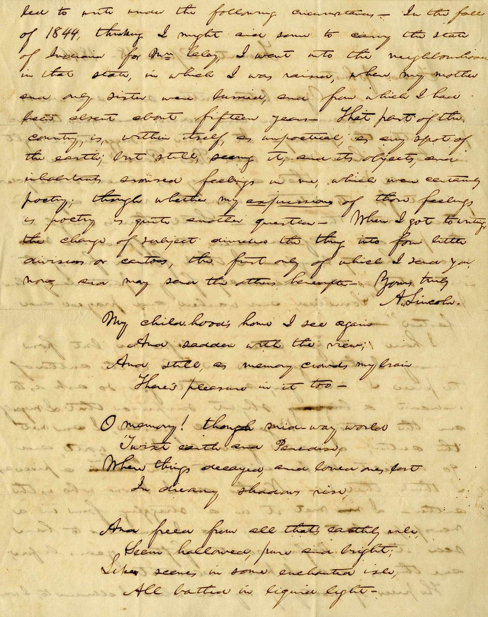 Abraham Lincoln Poem: My Childhood Home I See Again | Shapell ...