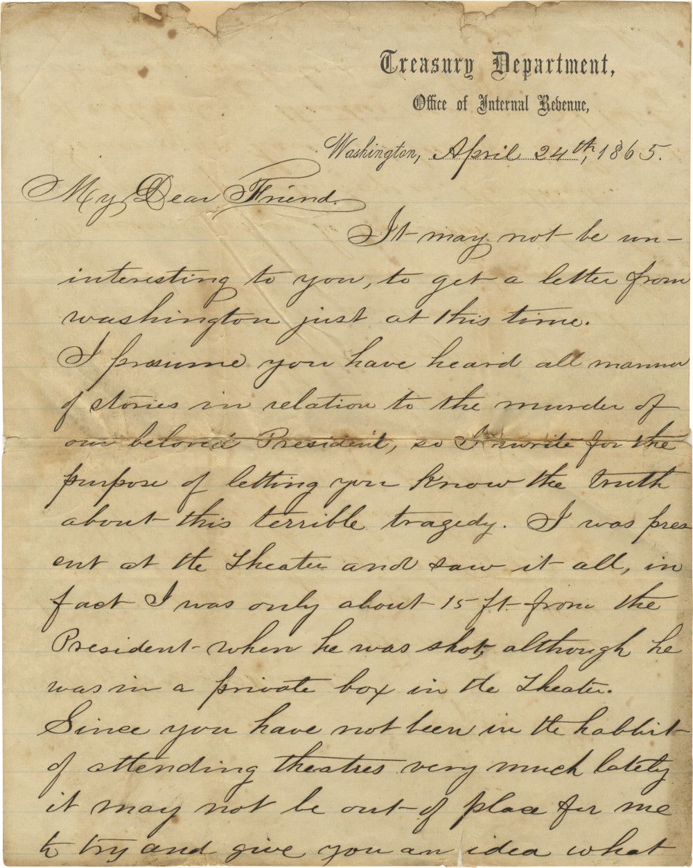 Eyewitness Account of Abraham Lincoln Assassination | Shapell ...