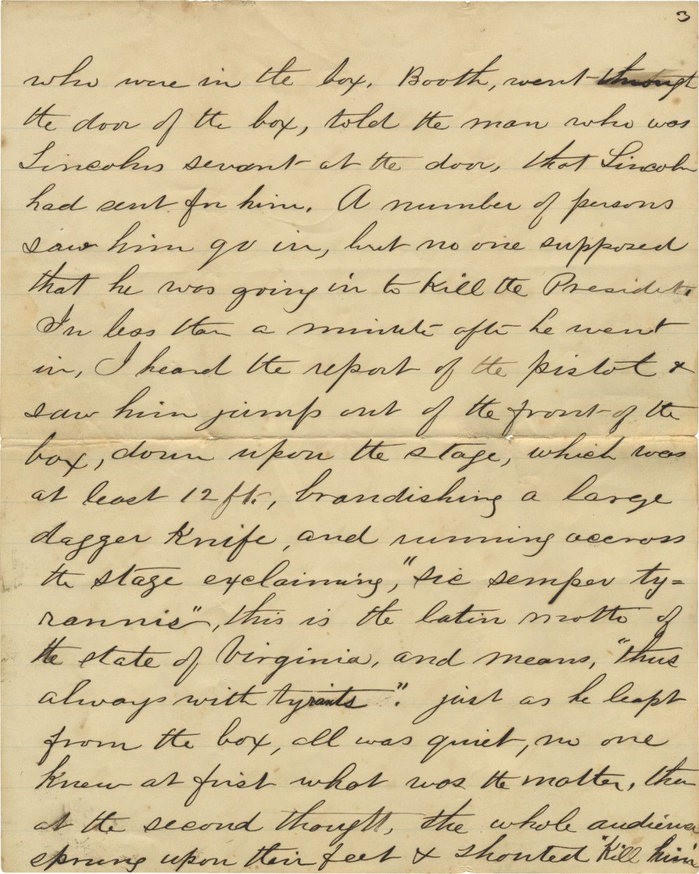 Eyewitness Account of Abraham Lincoln Assassination | Shapell ...