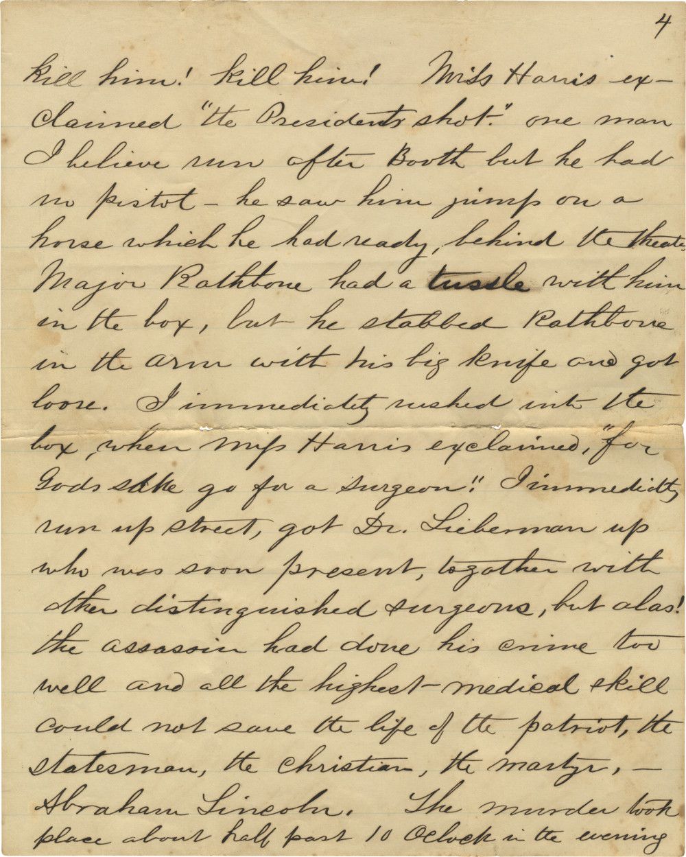 Eyewitness Account of Abraham Lincoln Assassination | Shapell ...