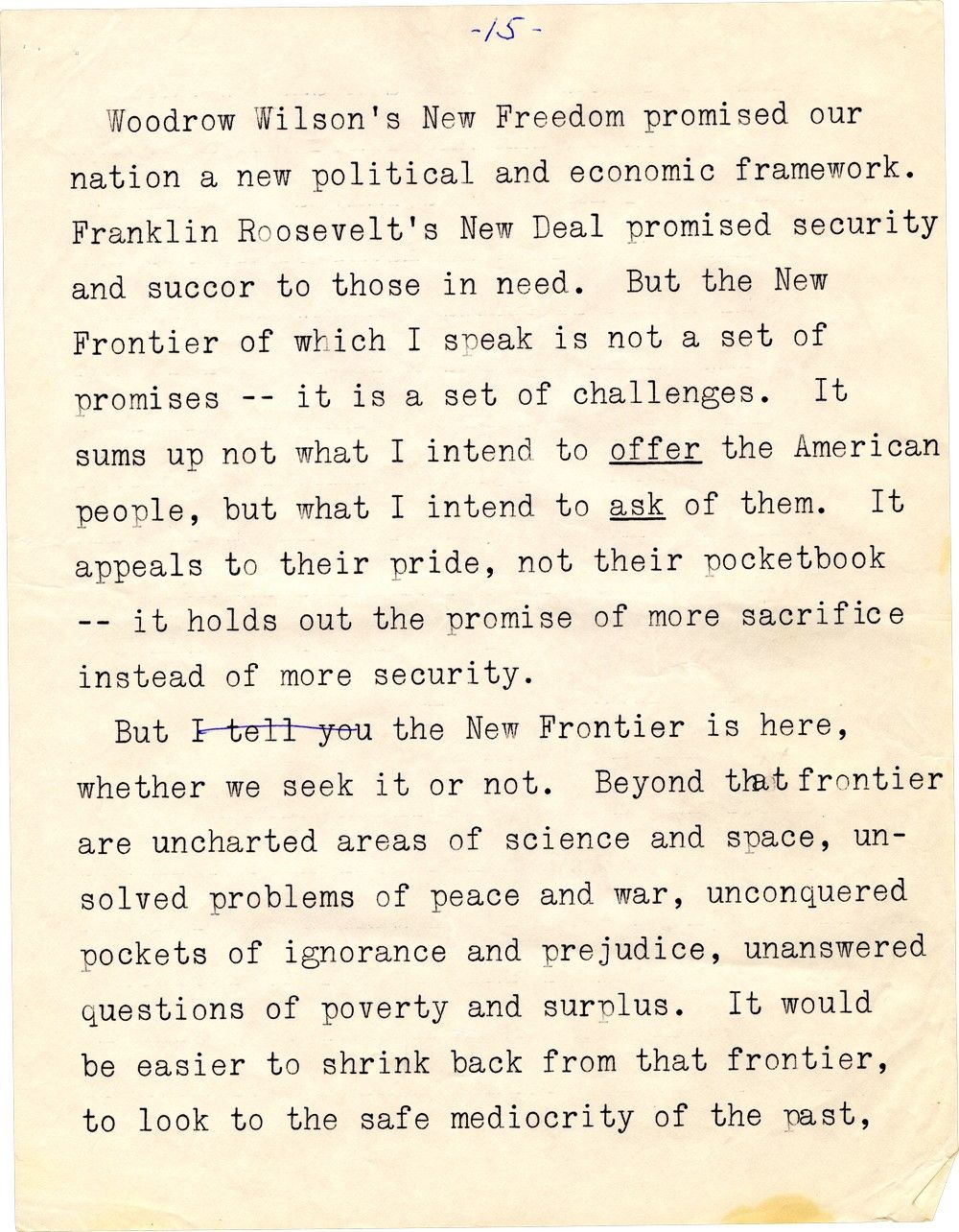 JFK's "New Frontier Speech"of 1960 | Shapell Manuscript Foundation