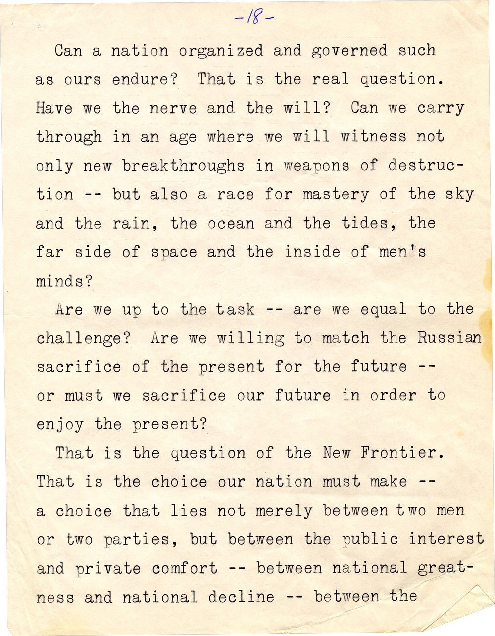 JFK's "New Frontier Speech"of 1960 | Shapell Manuscript Foundation