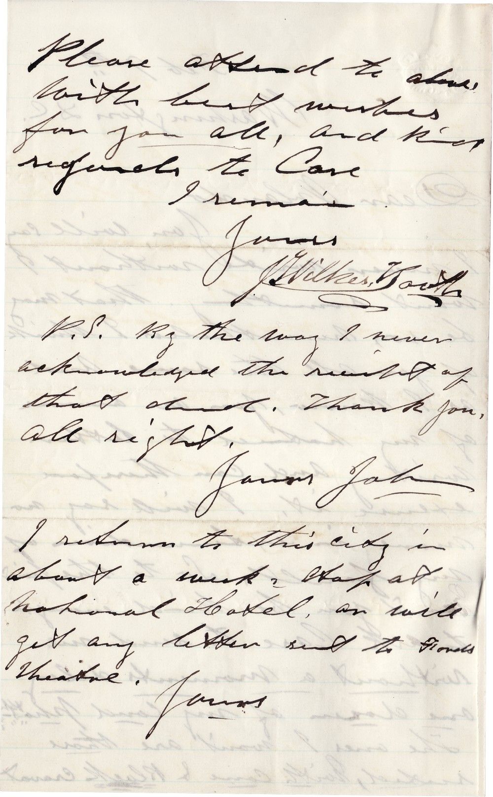 John Wilkes Booth Letter: Ford's Theatre Plot 1865 | Shapell Manuscript ...