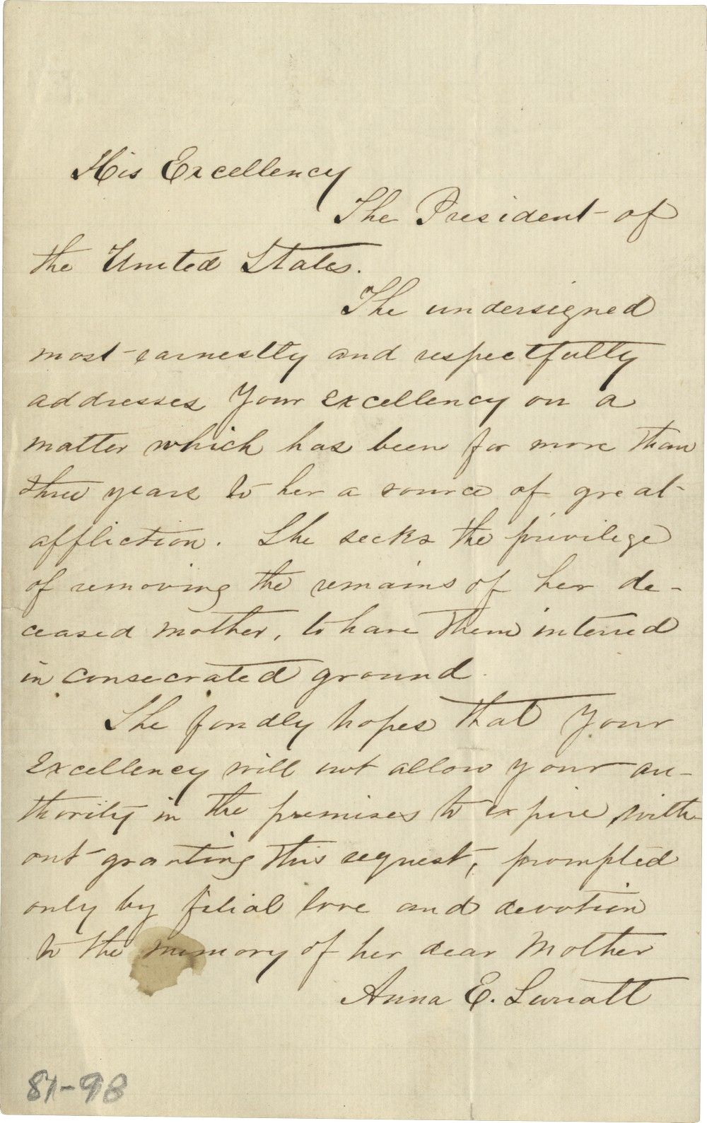 Mary Surratt's Daughter Petitions Andrew Johnson | Shapell Manuscript ...